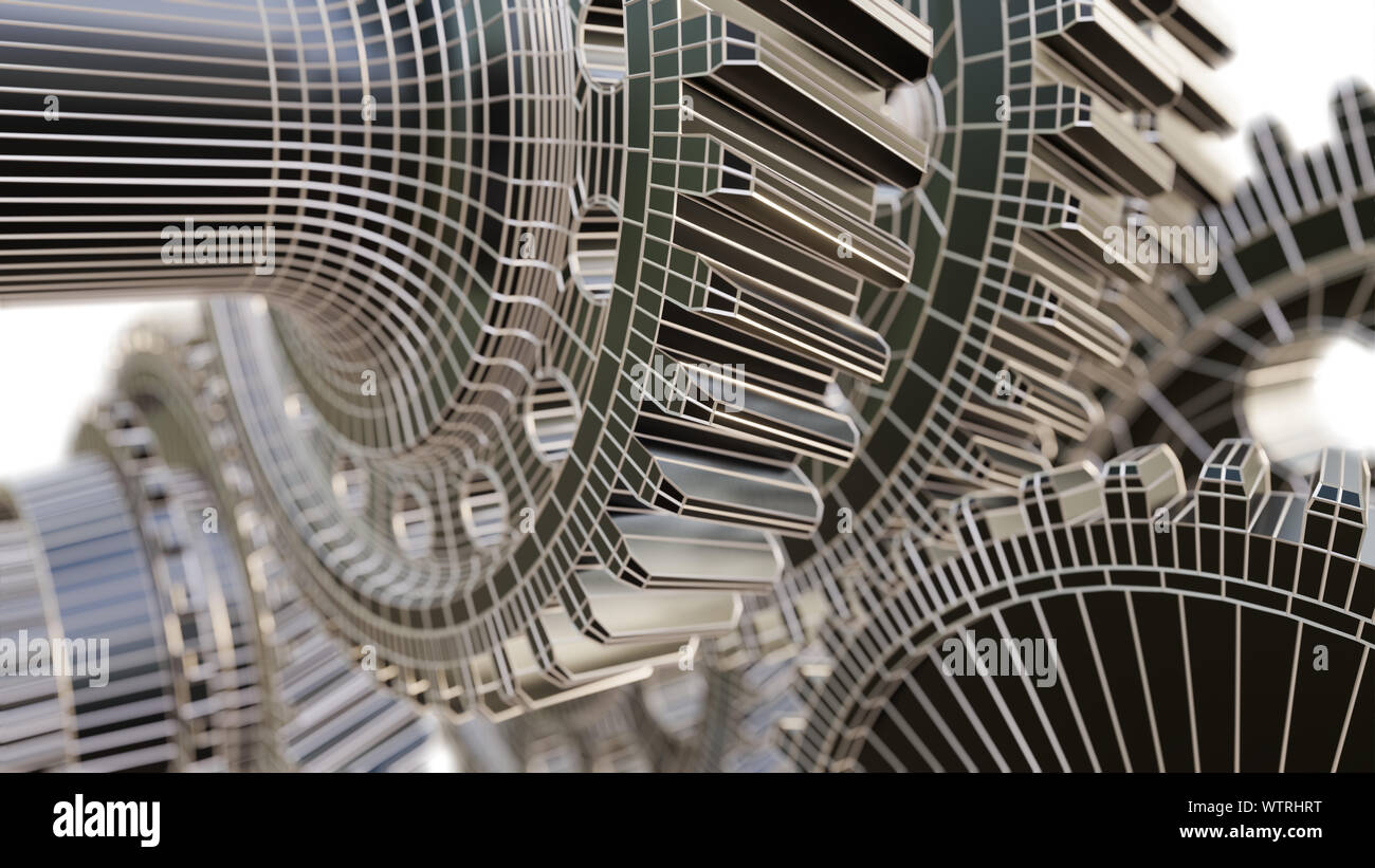 Futuristic gear mechanism, on white background. 3D illustration Stock ...