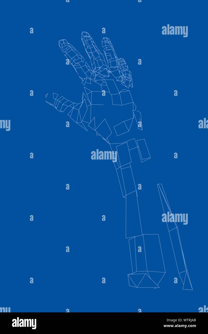 Outline human hand vector. Wire-frame style. The layers of visible and ...