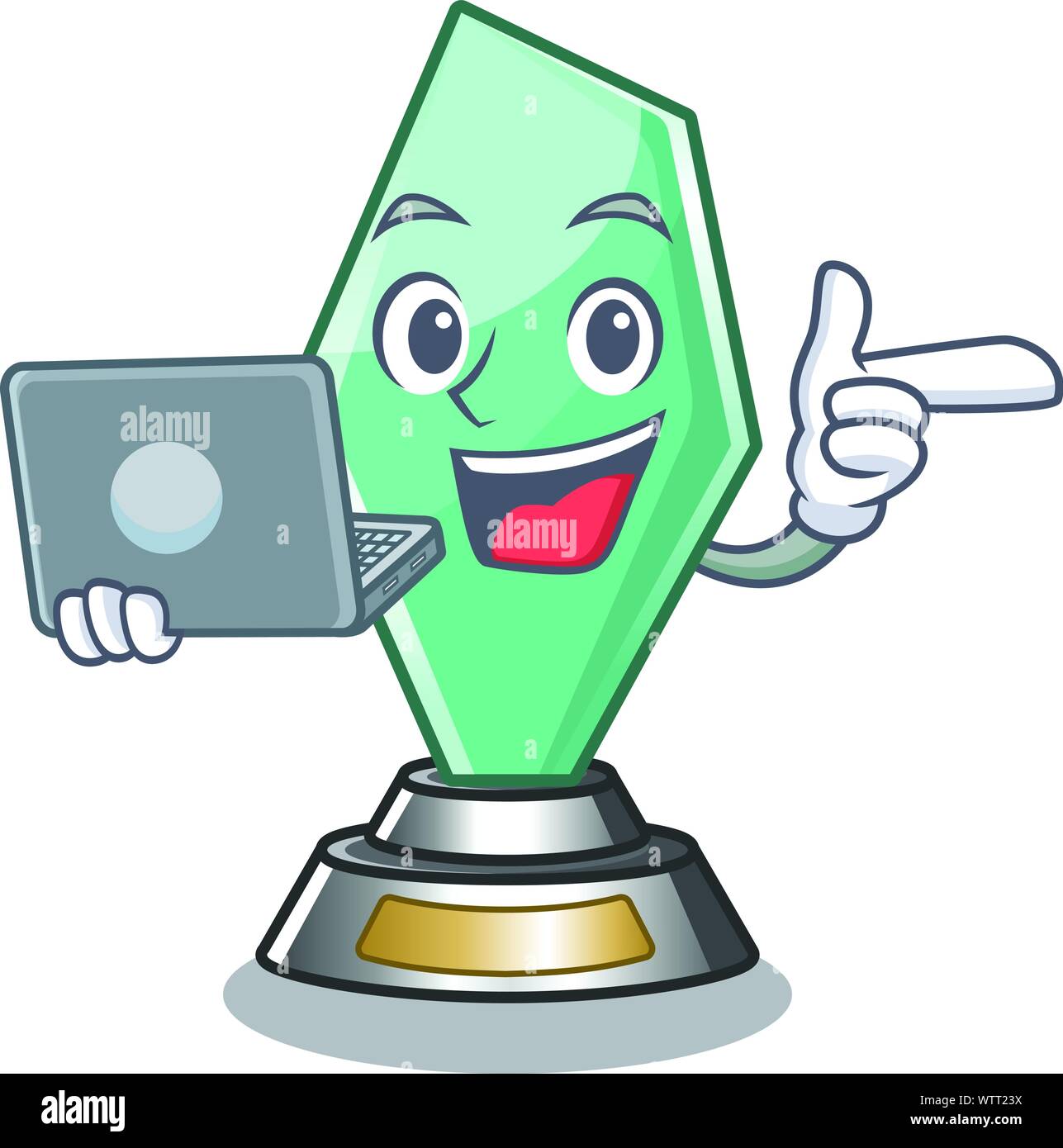 With laptop acrylic trophy cartoon shaped on character Stock Vector ...