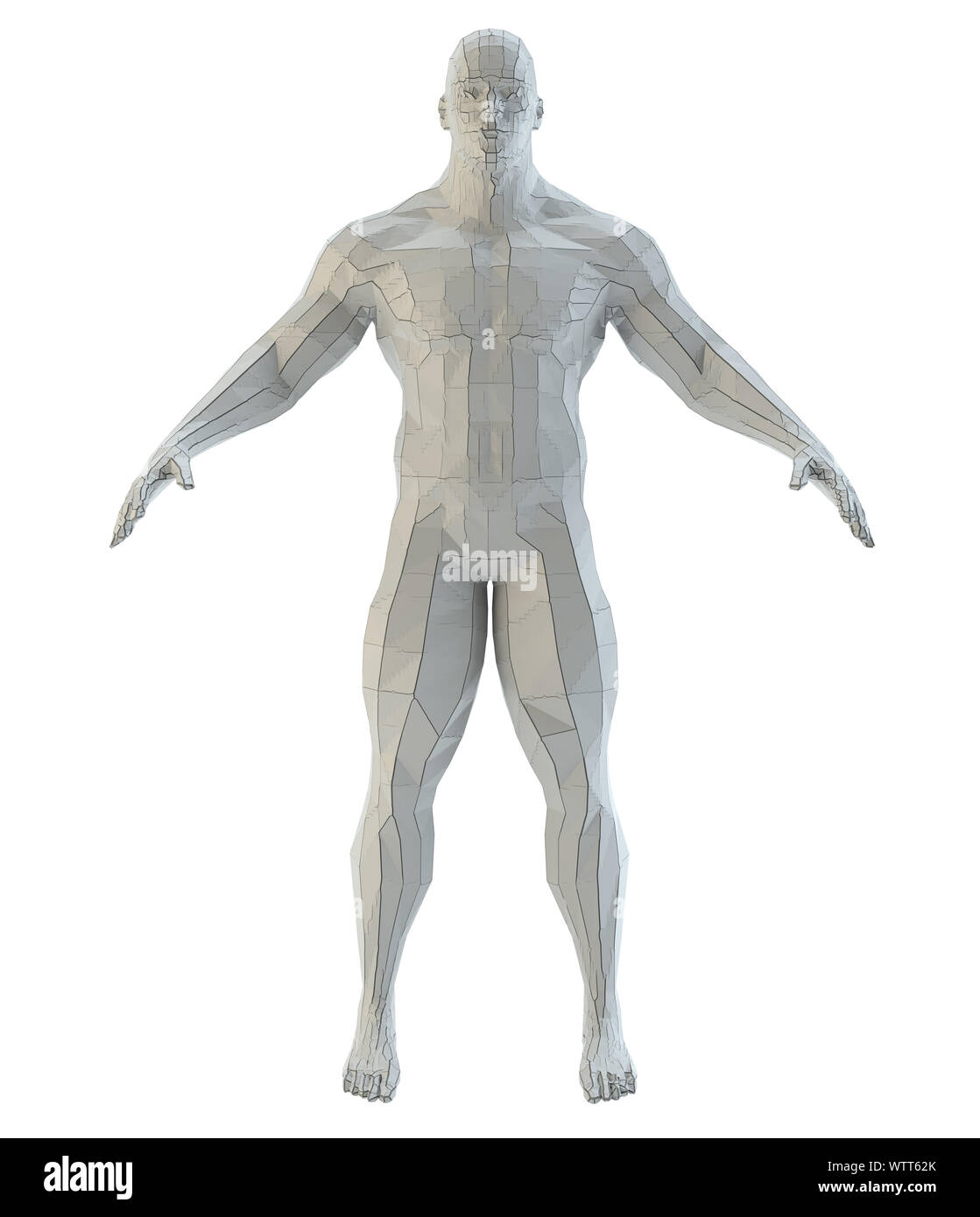 Abstract muscular robot or bodybuilder of white color with cracks in ...