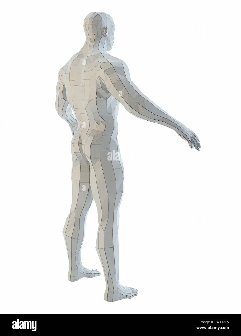 Abstract muscular robot or bodybuilder of white color with cracks in ...