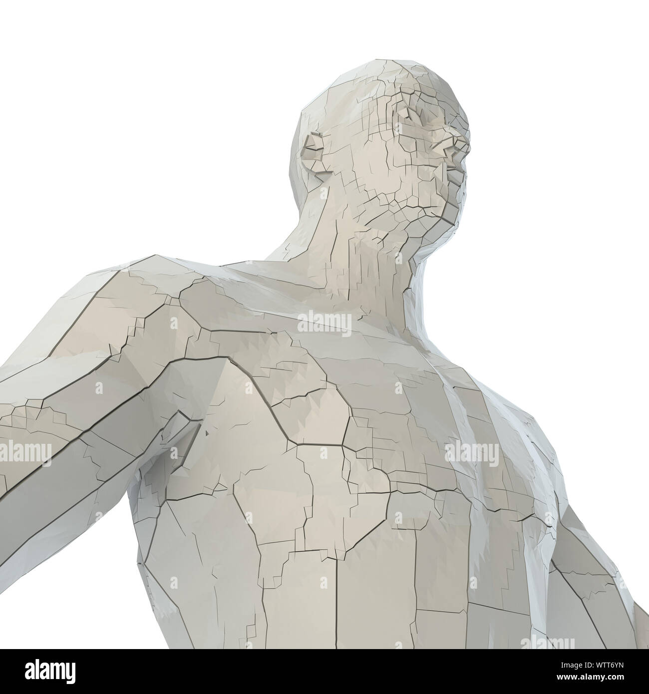 Abstract muscular robot or bodybuilder of white color with cracks in ...