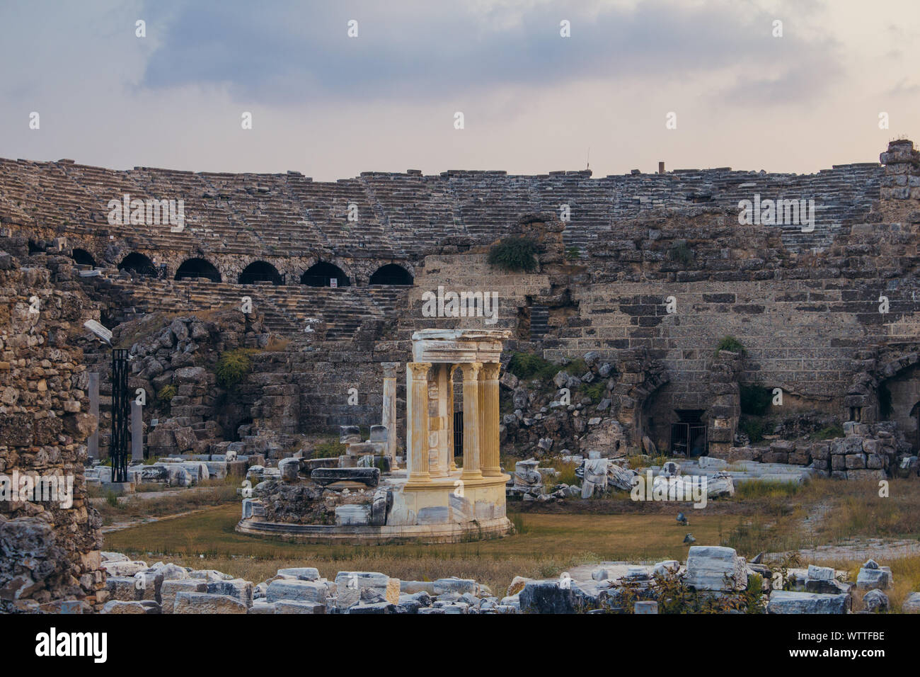 Ancient amphitheatre in Side (Turkey) at the evening Stock Photo - Alamy