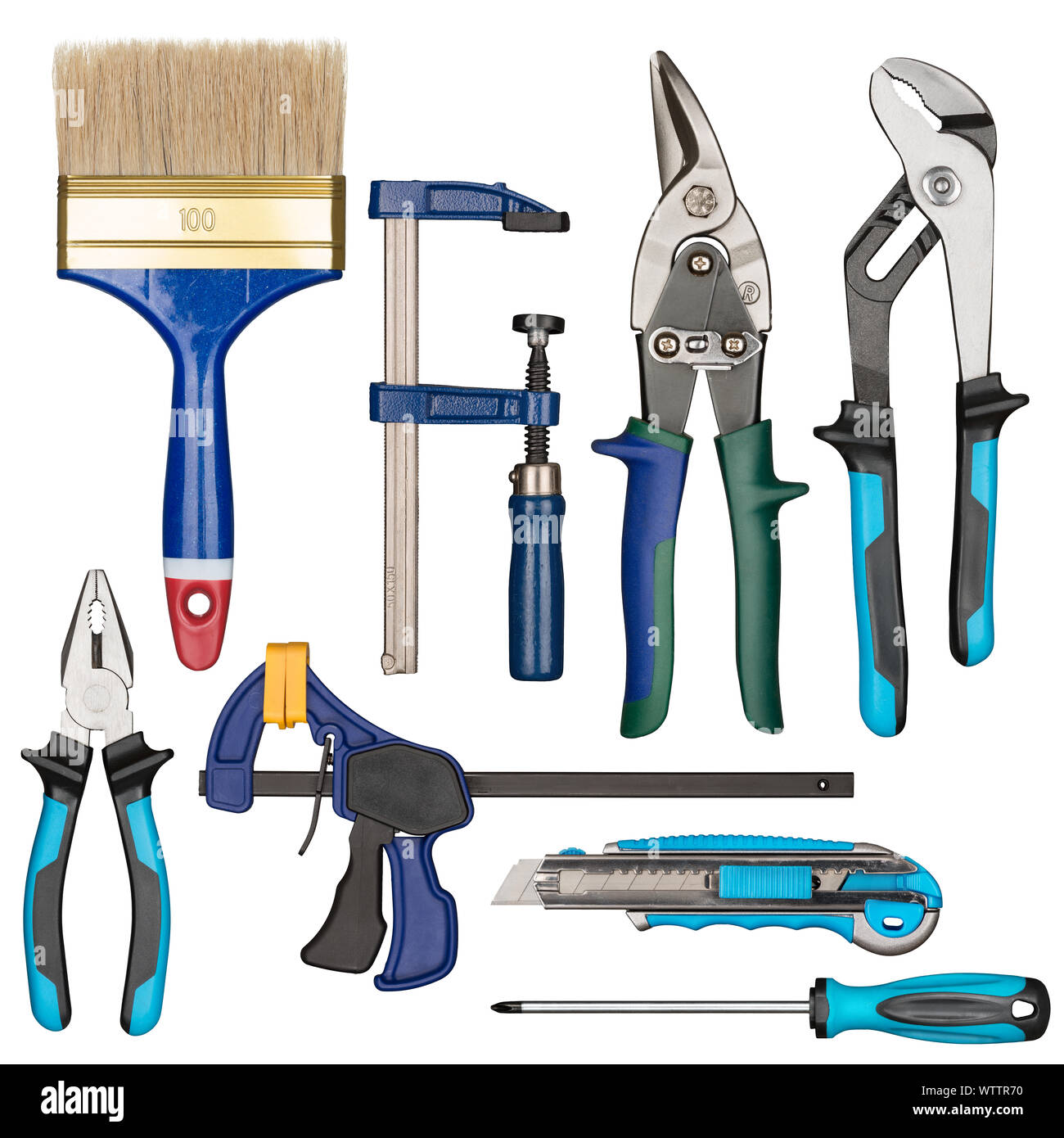 Set of various isolated hand tools for manual work Stock Photo - Alamy