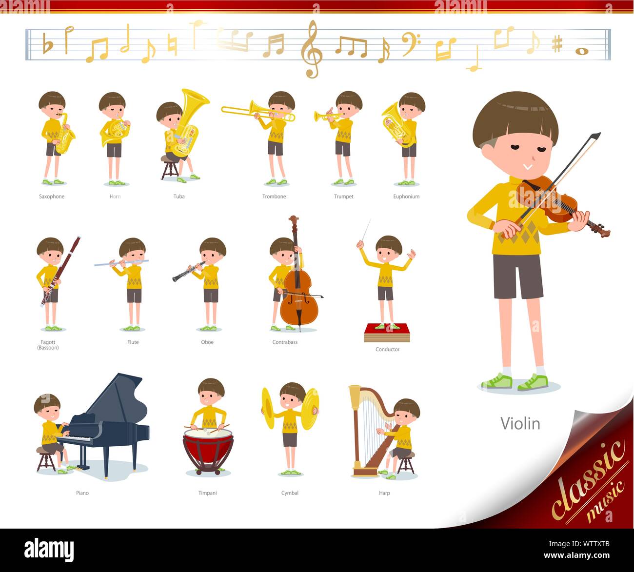 A set of boy on classical music performances.There are actions to play ...