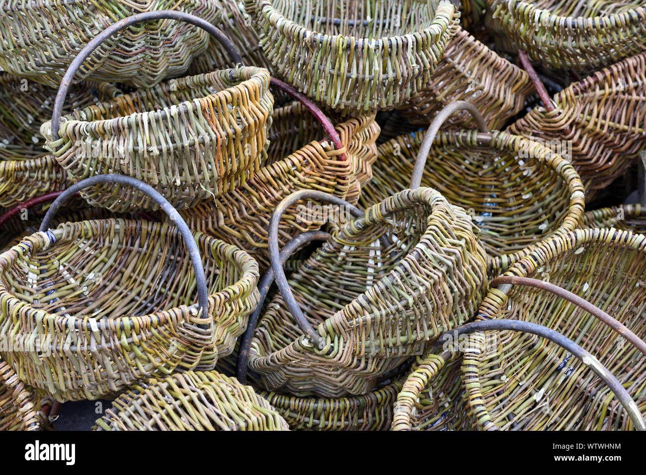 Traditional wreathed baskets in the handicraft fair Kaziukas. Vilnius ...