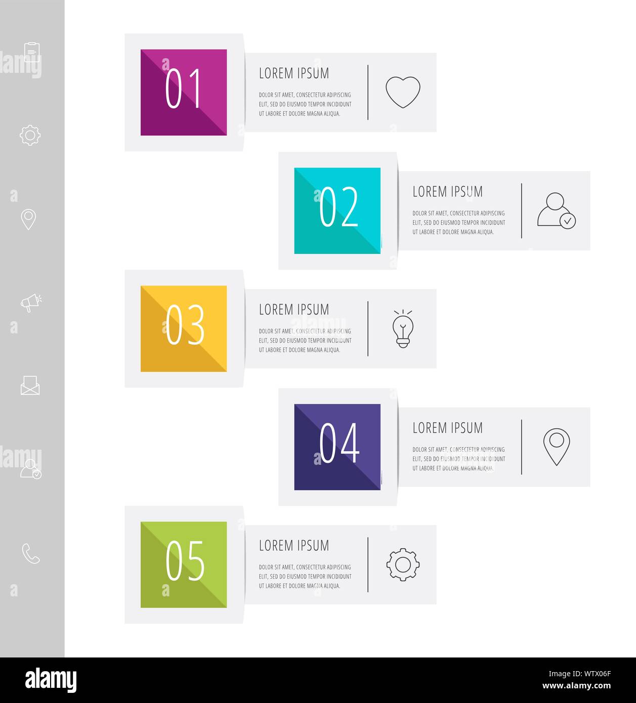 Vector modern infographic flat template label for five diagrams, graph ...