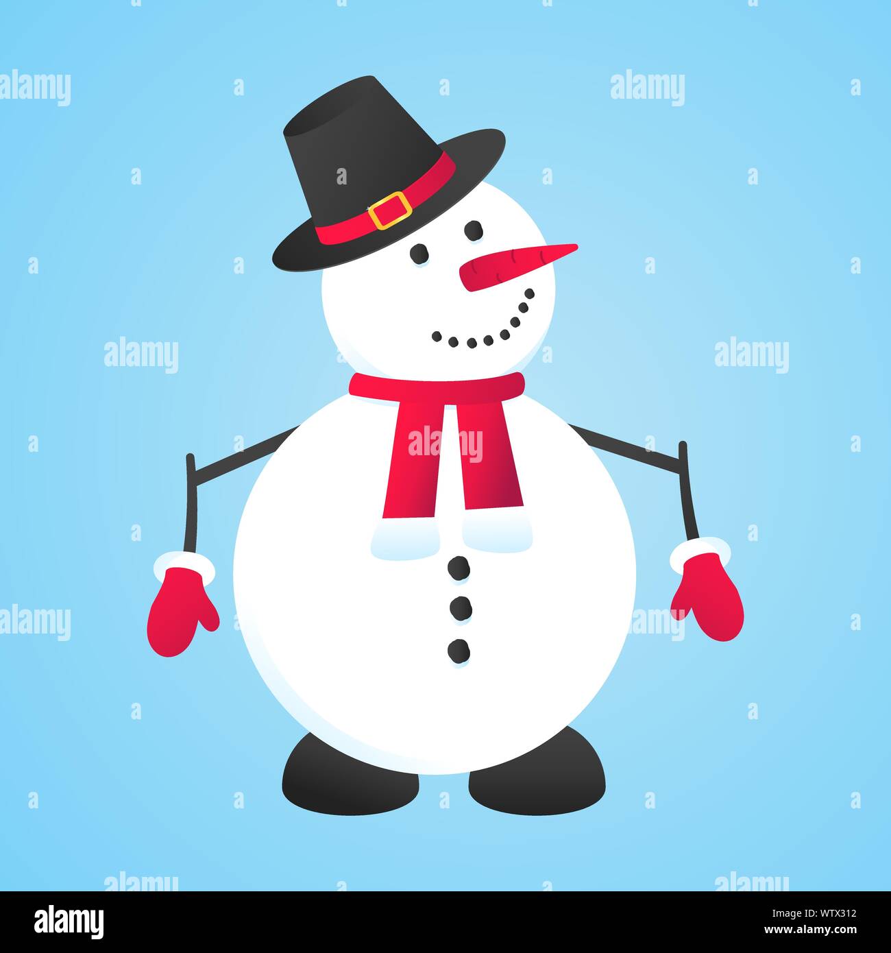 Cute cartoon snowman vector illustration isolated on light blue ...