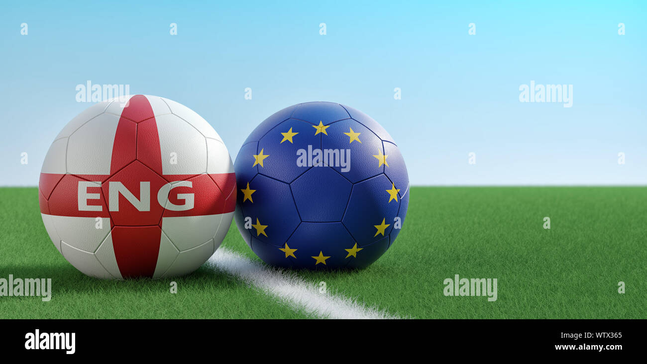 England vs. Europe - Soccer balls in England and Europe flag colors on ...