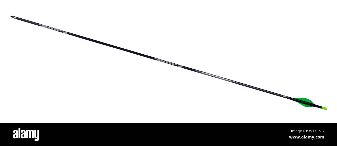 Close up studio shot of carbon arrow, isolated on white background ...