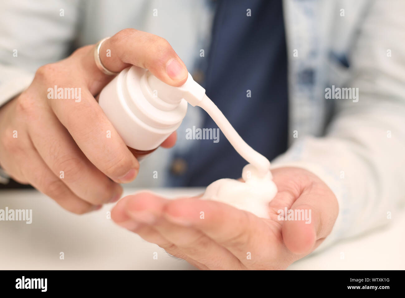 Picture of man liquid spray medicine bottle holding in hand. Isolated ...