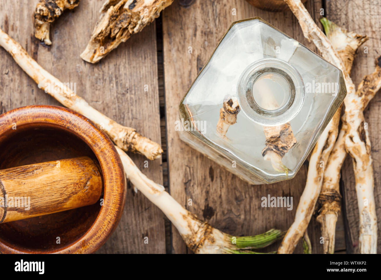 Traditional alcoholic drink from horseradish roots.Russian or Ukrainian ...