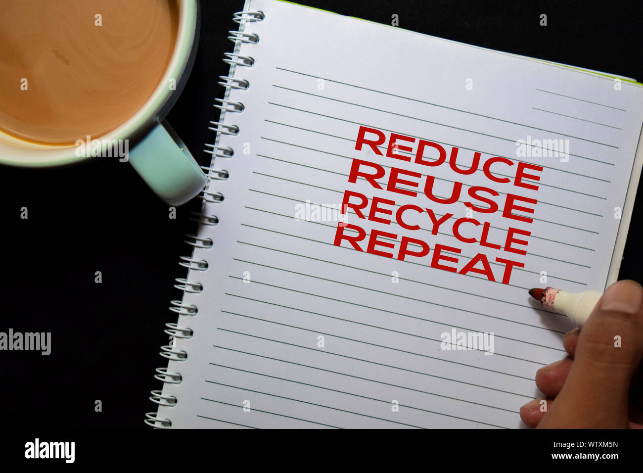 Reduce Reuse Recycle Repeat text on the Book isolated on office desk ...