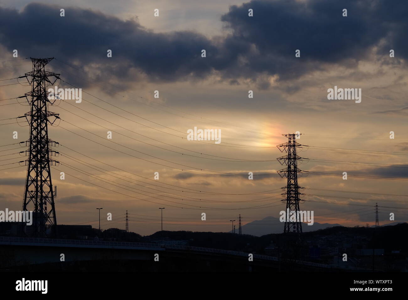 Silhouette Of Power Lines Stock Photo - Alamy