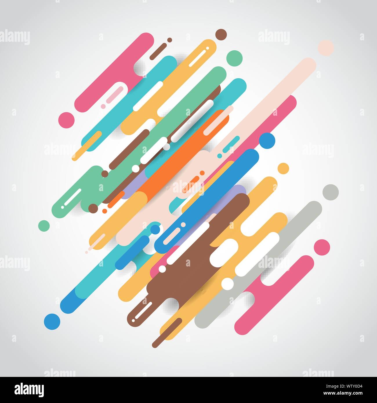 Abstract multicolor rounded shapes lines diagonal transition on white background. Element ...