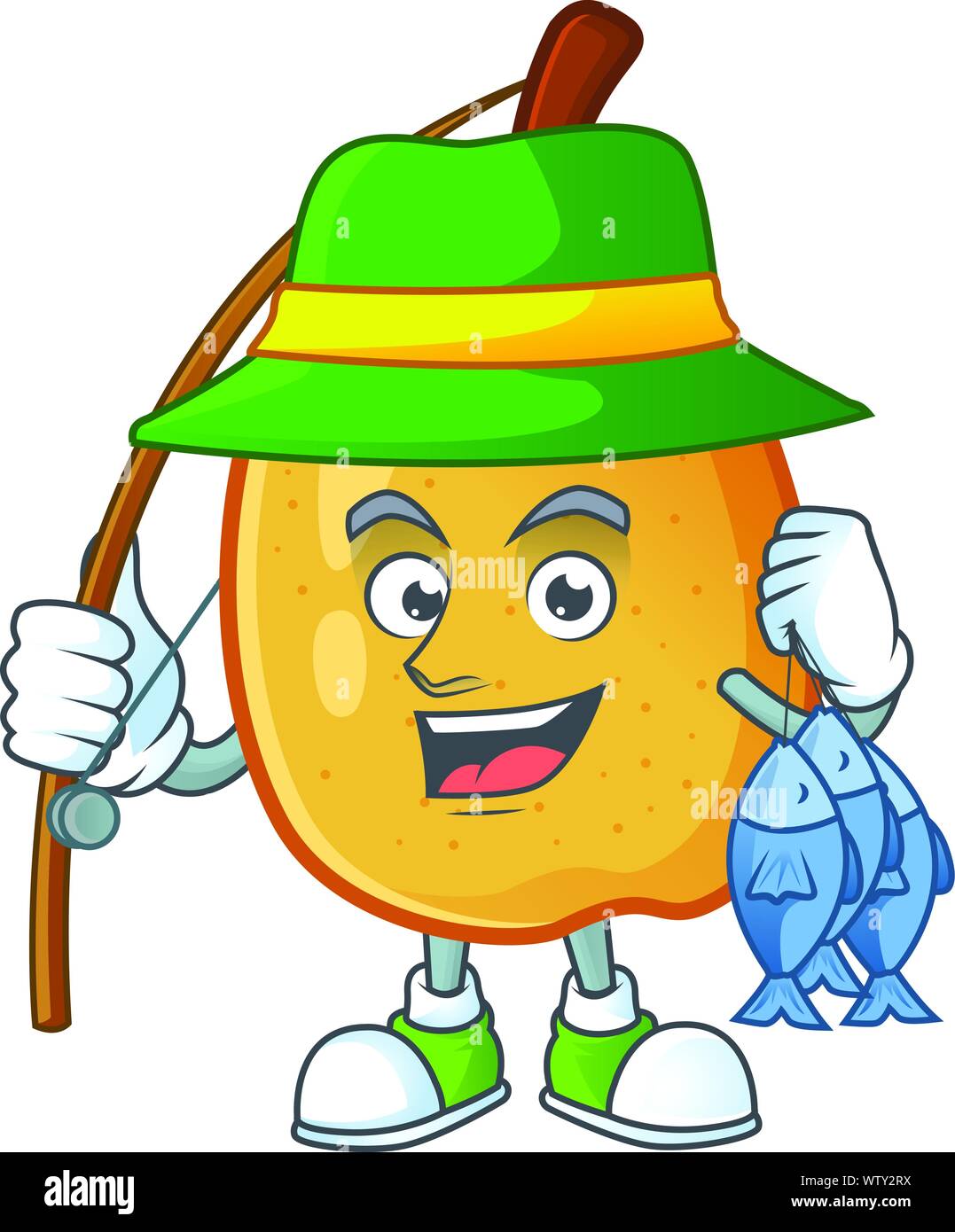 Fishing ripe fragrant pear fruit cartoon character Stock Vector Image ...