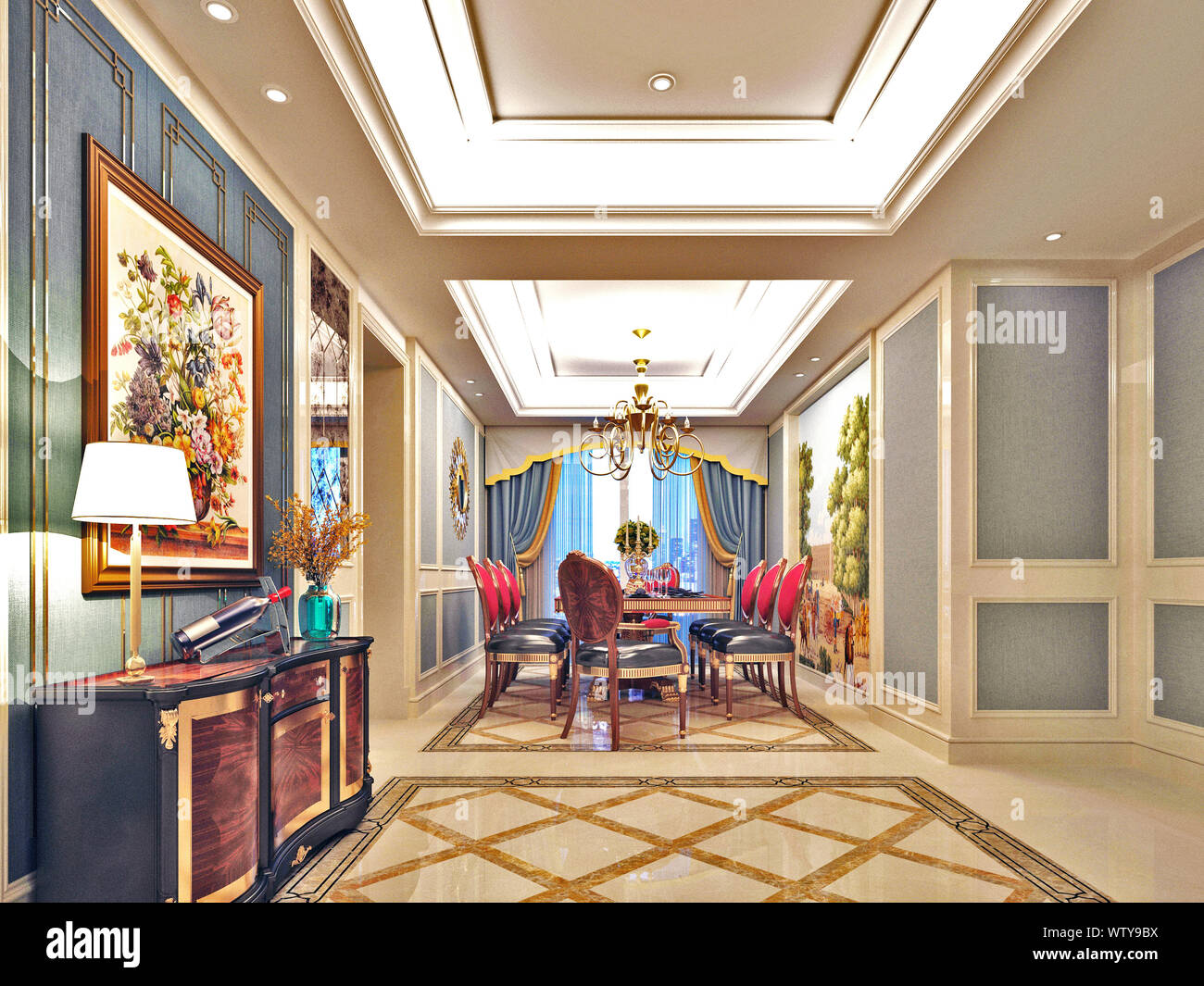 3d render. Dining room interior Stock Photo - Alamy
