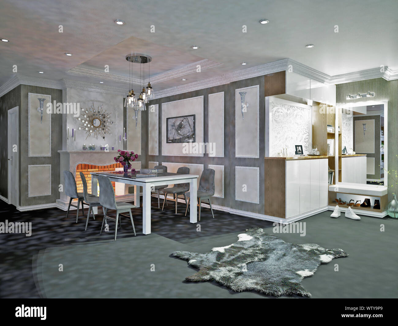 3d render. Dining room interior Stock Photo - Alamy