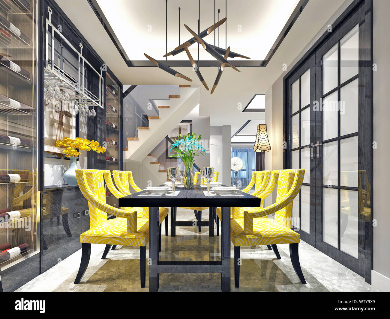 3d render. Dining room interior Stock Photo - Alamy