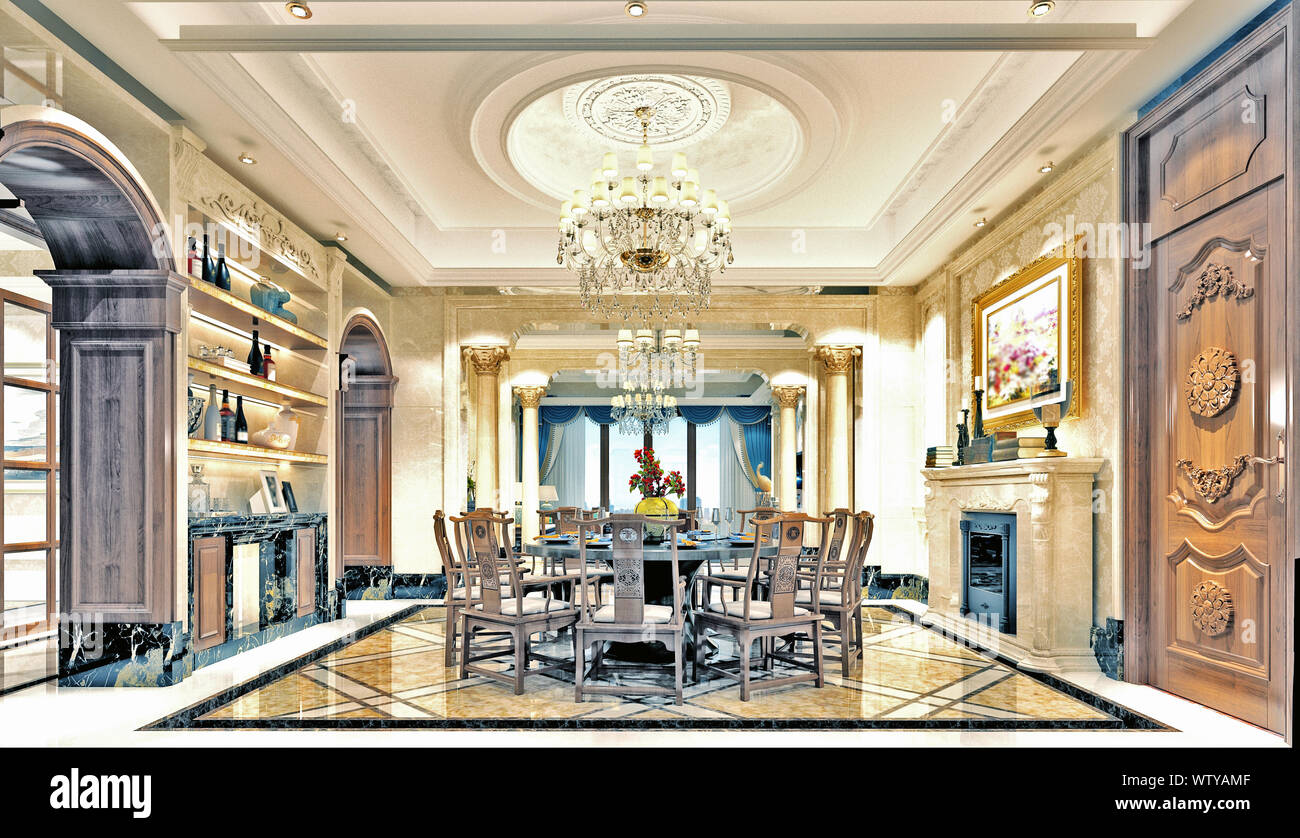 3d render. Dining room interior Stock Photo - Alamy