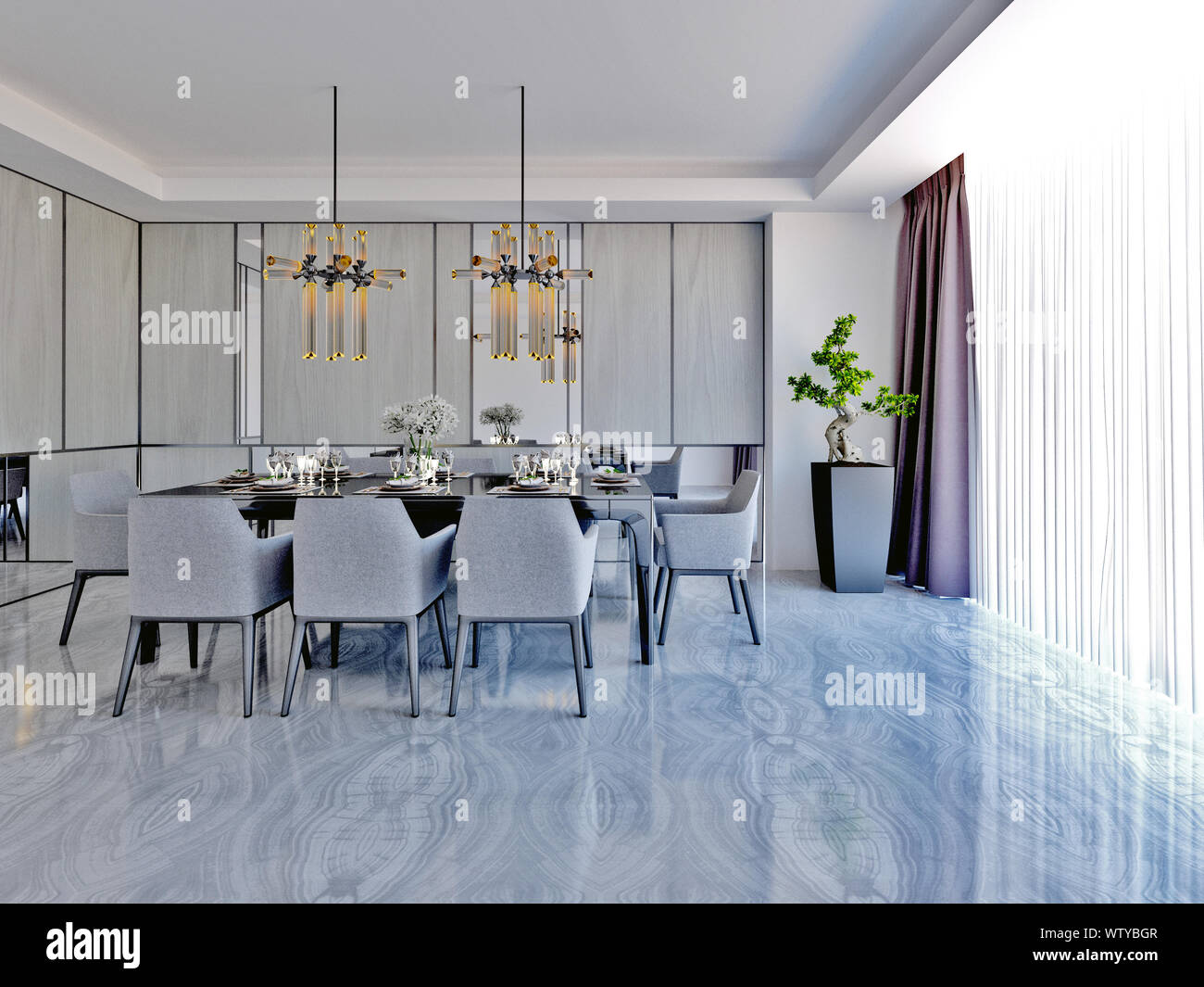 3d render. Dining room interior Stock Photo - Alamy
