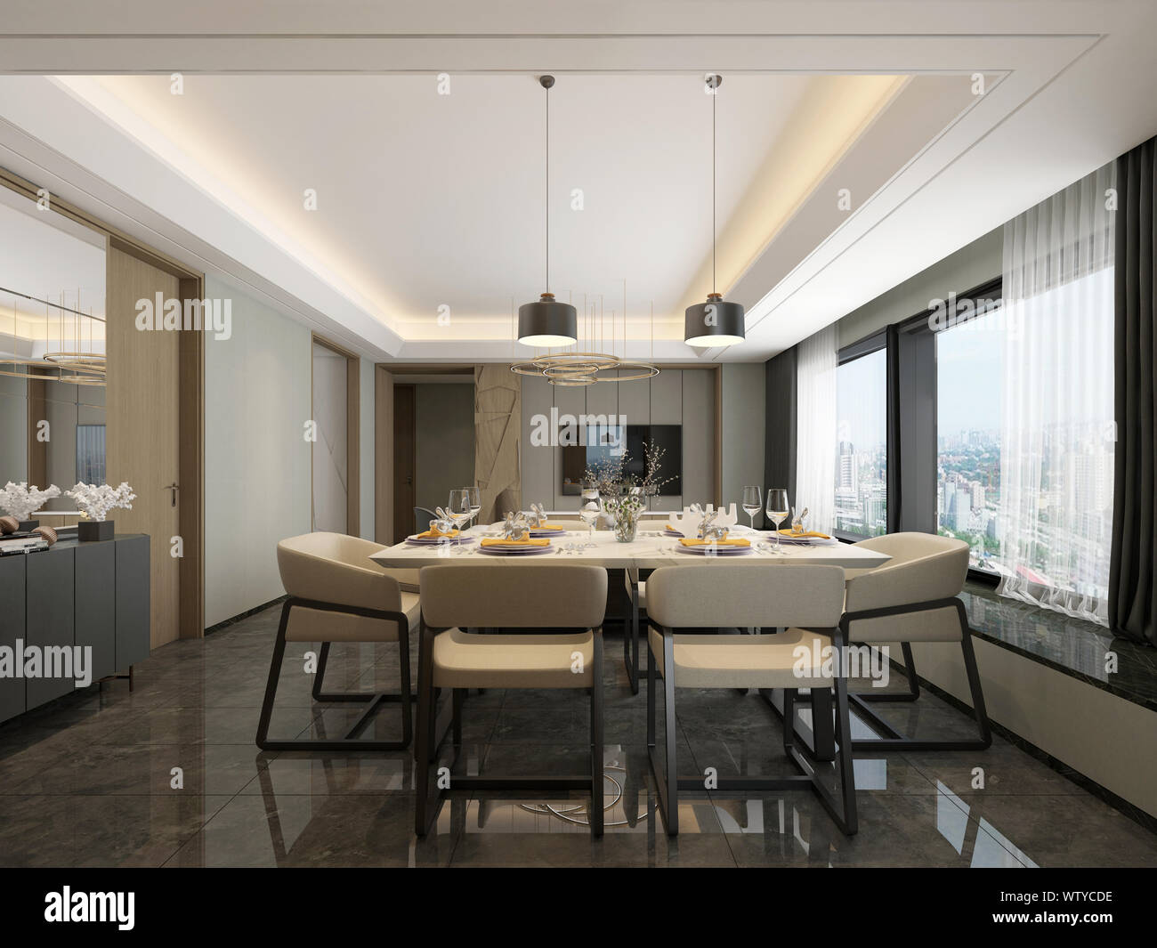 3d render. Dining room interior Stock Photo - Alamy