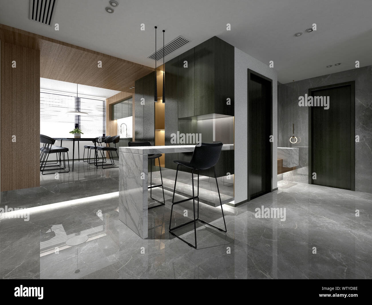 3d render. Dining room interior Stock Photo - Alamy