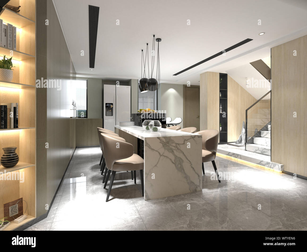 3d render. Dining room interior Stock Photo - Alamy