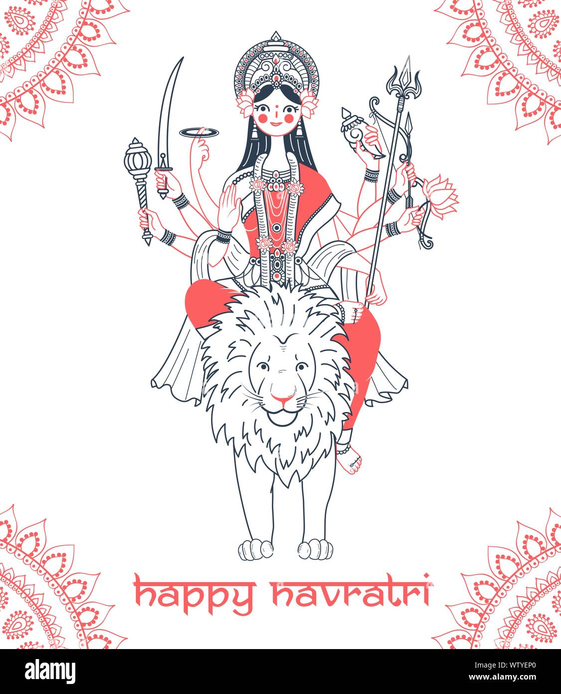 Greeting card. Holiday - Navratri. Icon in the linear style (goddess ...