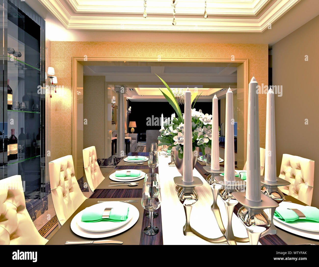 3d render. Dining room interior Stock Photo - Alamy