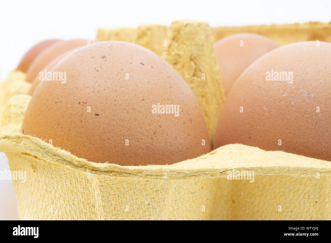 Egg carton with eggs side view close-up Stock Photo - Alamy