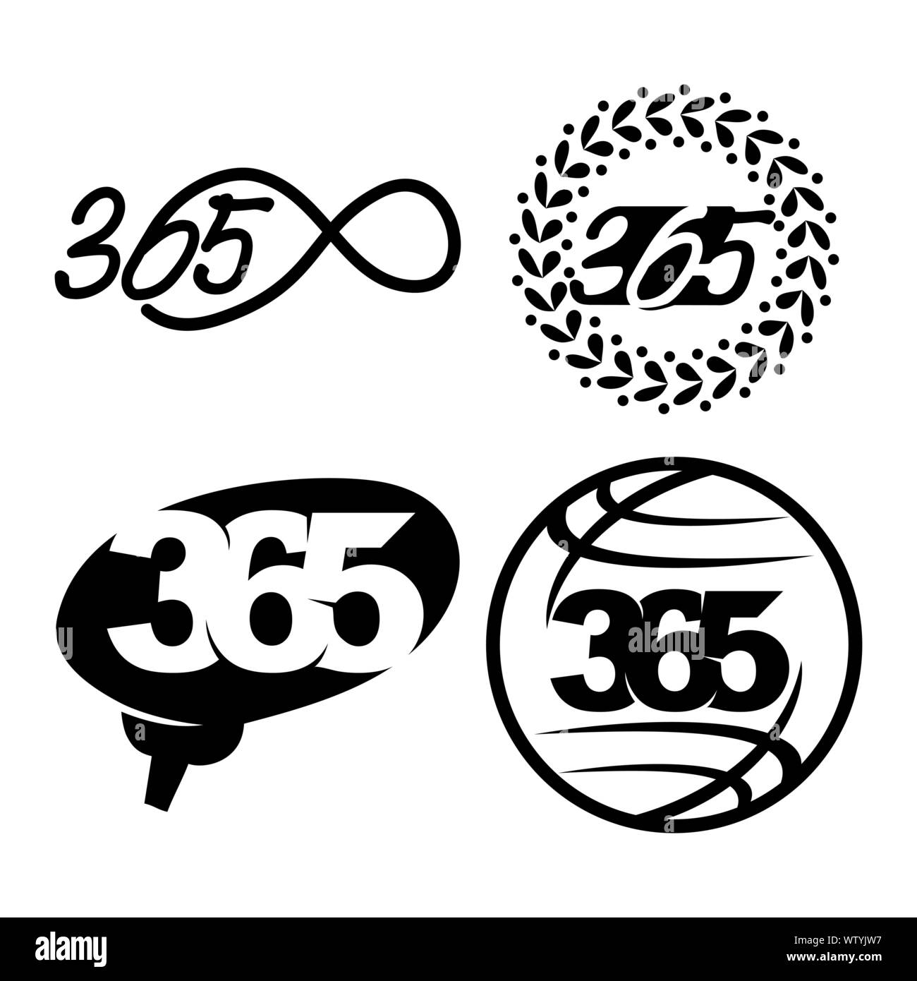 leaf brain world 365 infinity logo icon black illustration Stock Vector ...