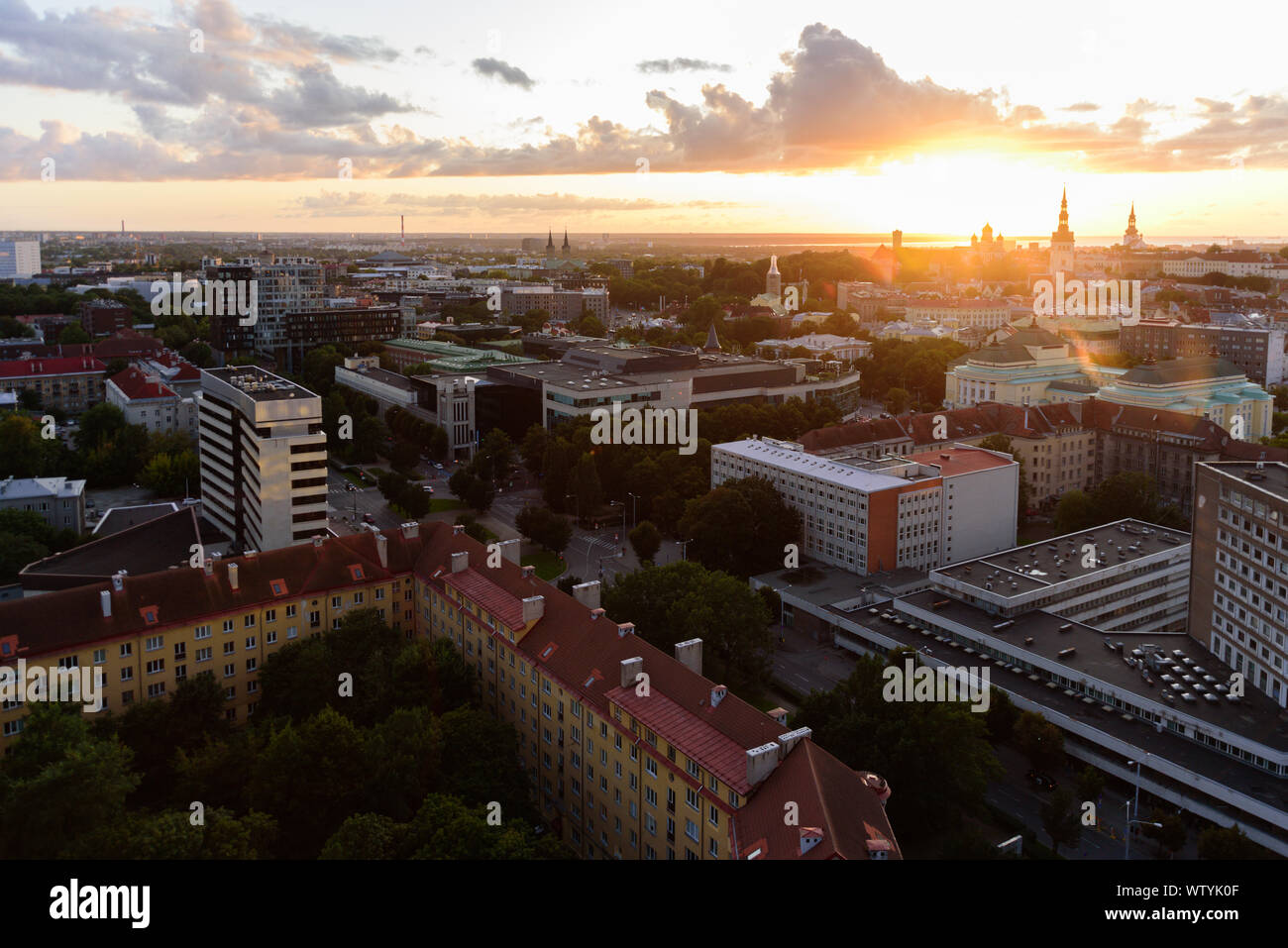Tallinn old town top view at sunset. Beautiful sky with clouds ...