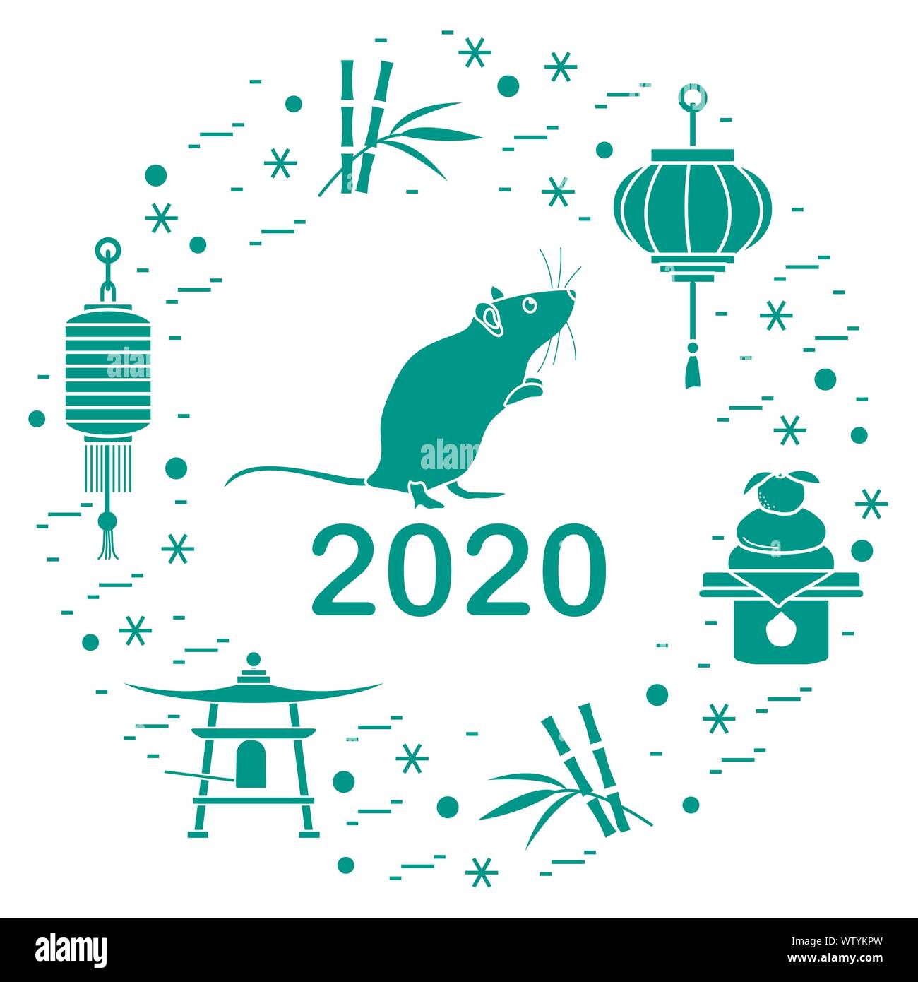 Happy new year. Vector illustration with 2020 year numbers, rat ...