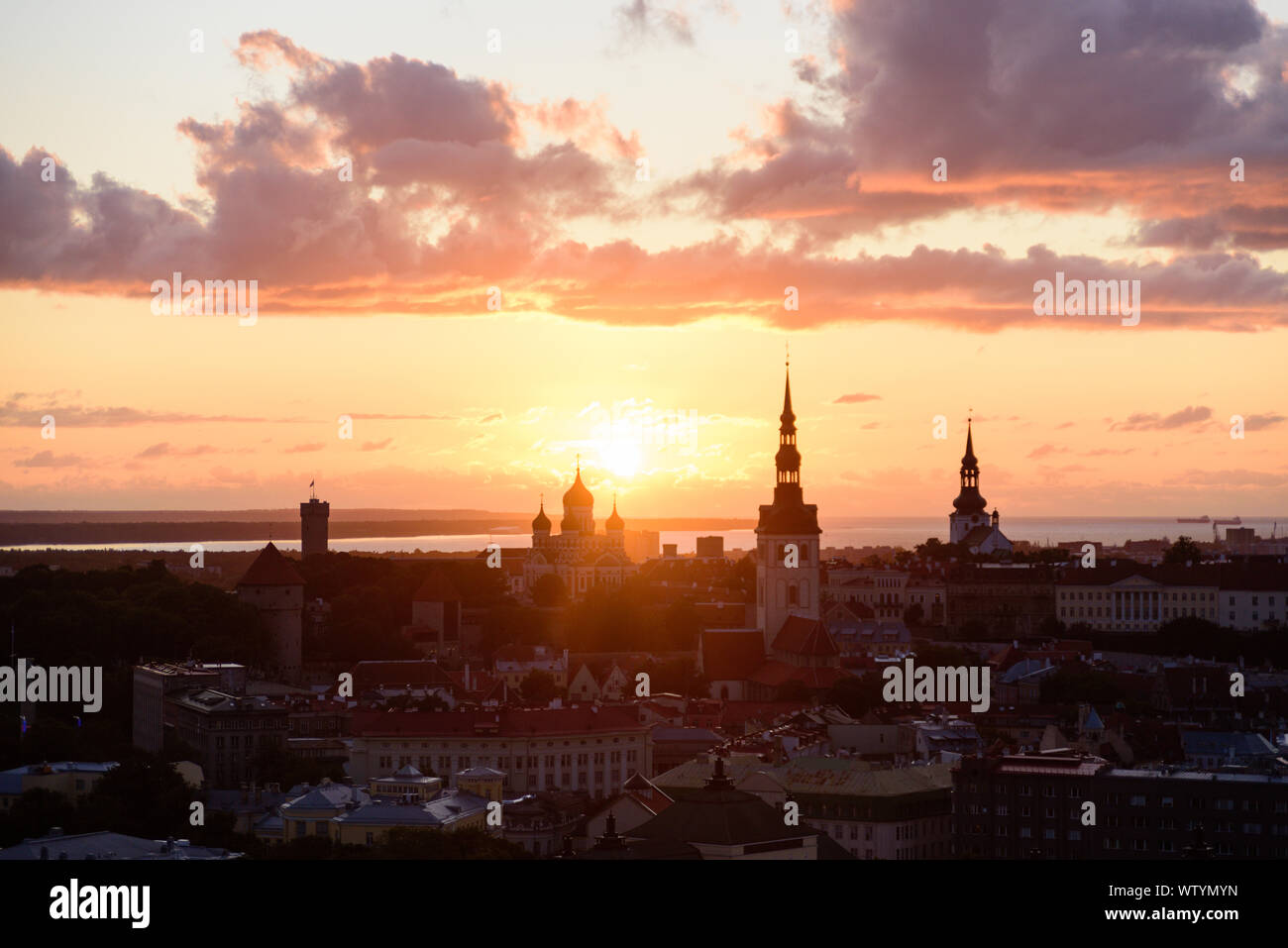 Tallinn old town top view at sunset. Beautiful sky with clouds ...
