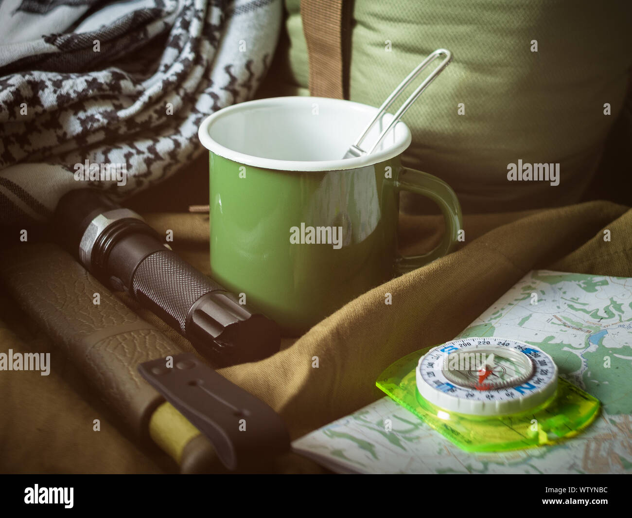 Still life with various outdoor equipment Stock Photo - Alamy