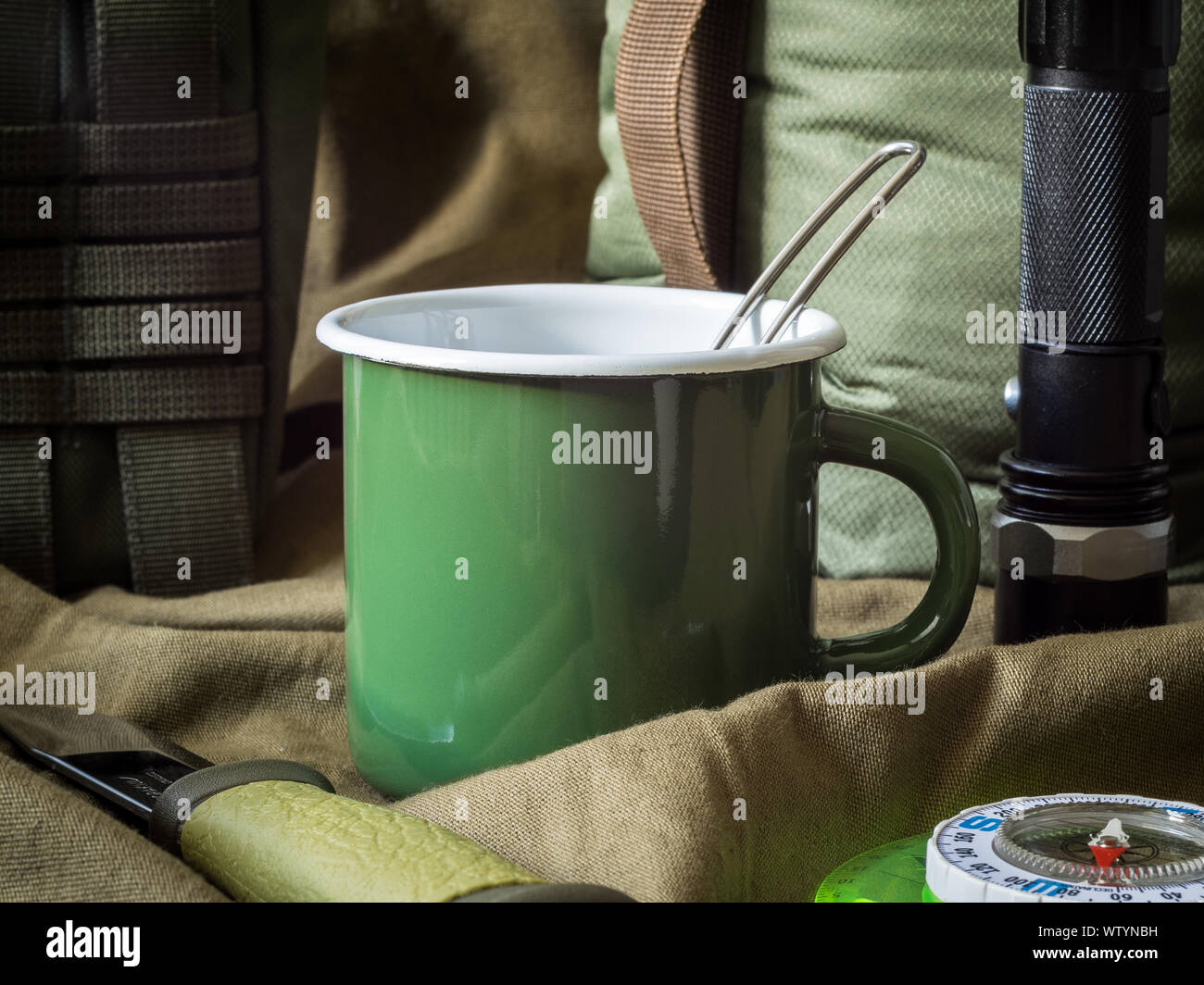 Still life with various outdoor equipment Stock Photo - Alamy