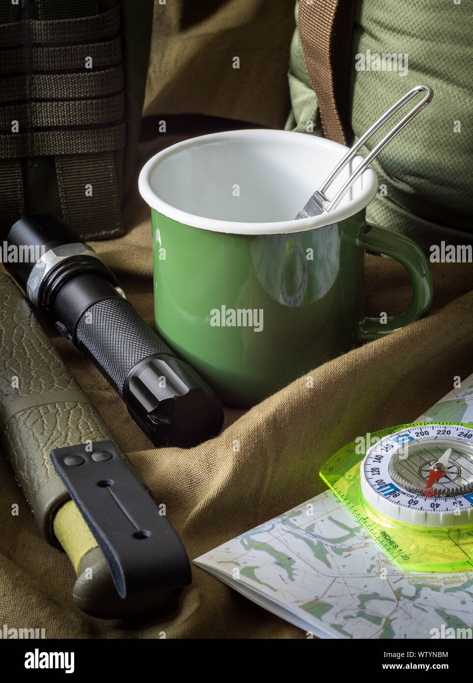 Still life with various outdoor equipment Stock Photo - Alamy