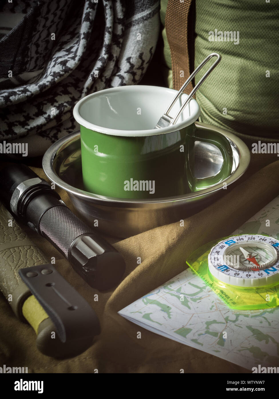 Still life with various outdoor equipment Stock Photo - Alamy