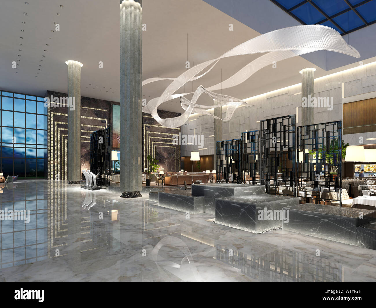 3d render. Hotel reception and lobby interior Stock Photo - Alamy