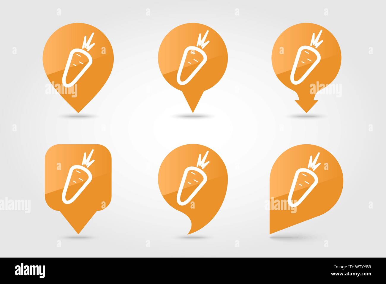 Carrot flat vector pin map icon. Map pointer. Map markers. Vegetable ...