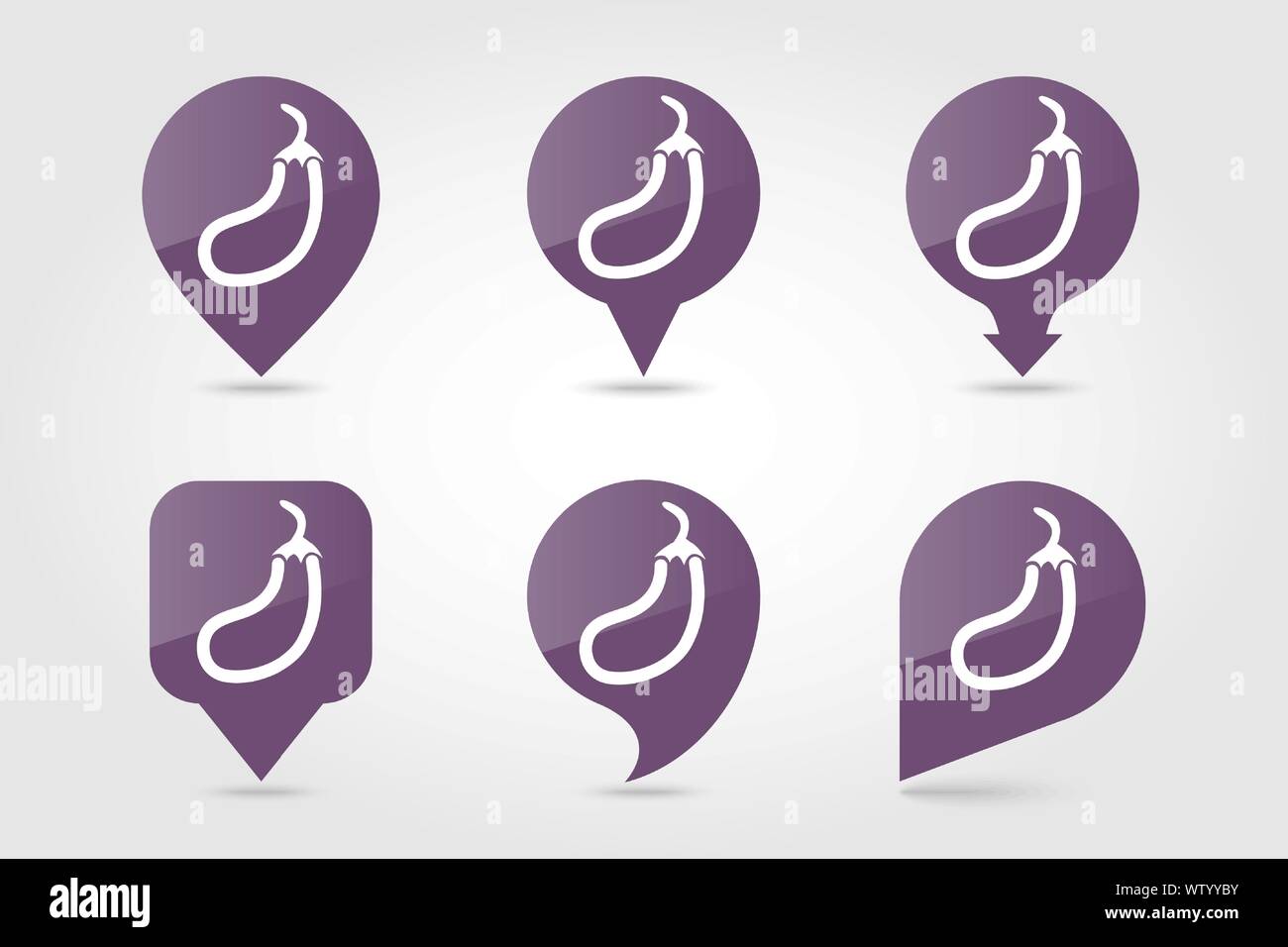 Eggplant flat vector pin map icon. Map pointer. Map markers. Vegetable vector illustration eps ...