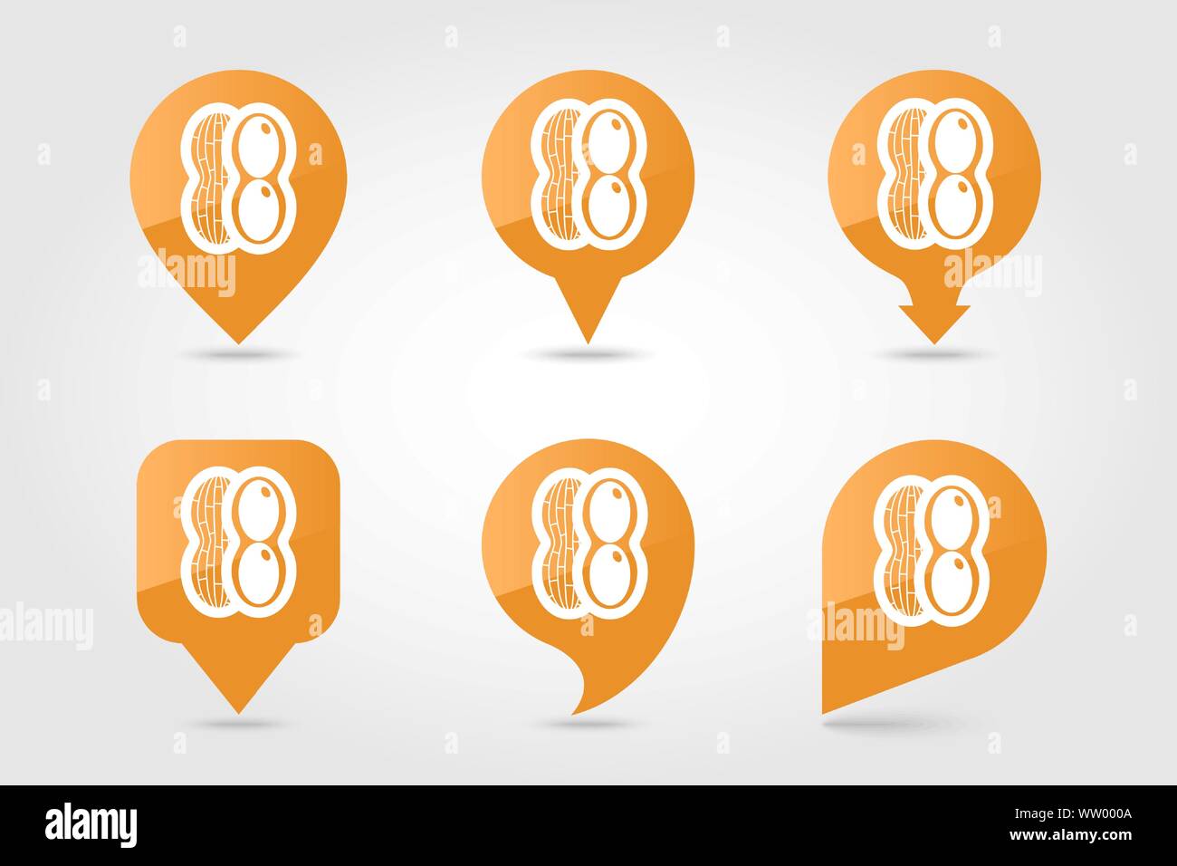 Peanut flat vector pin map icon. Map pointer. Map markers. Vegetable ...