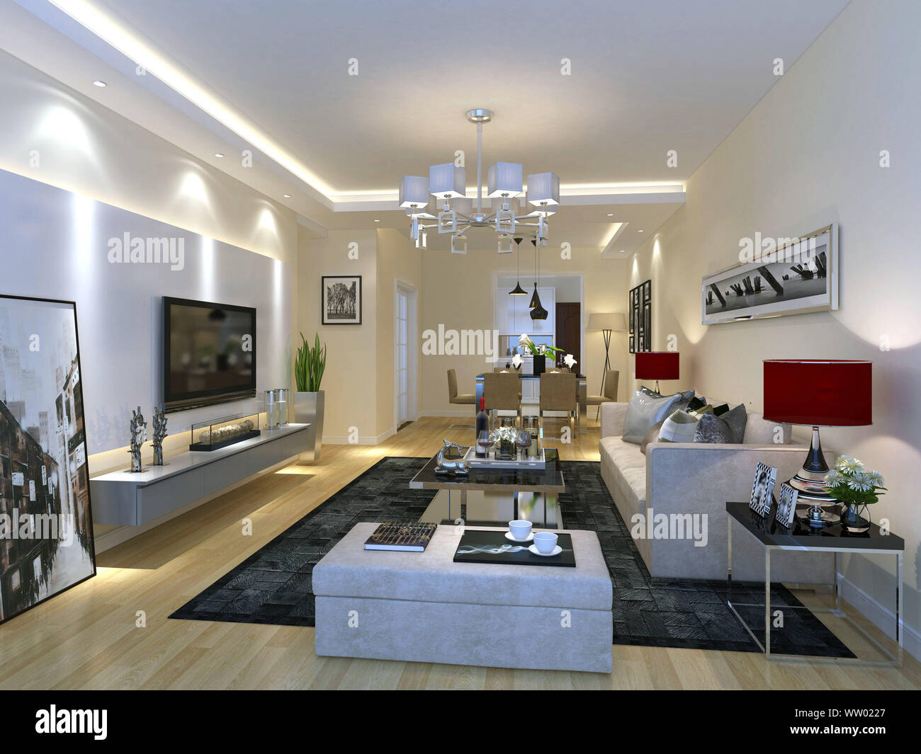 3d render. Living room interior Stock Photo - Alamy
