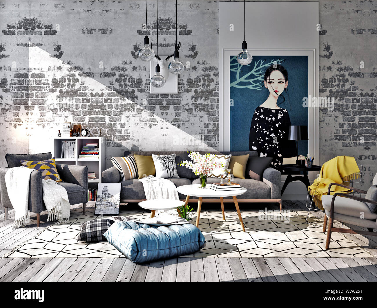 3d render. Living room interior Stock Photo - Alamy