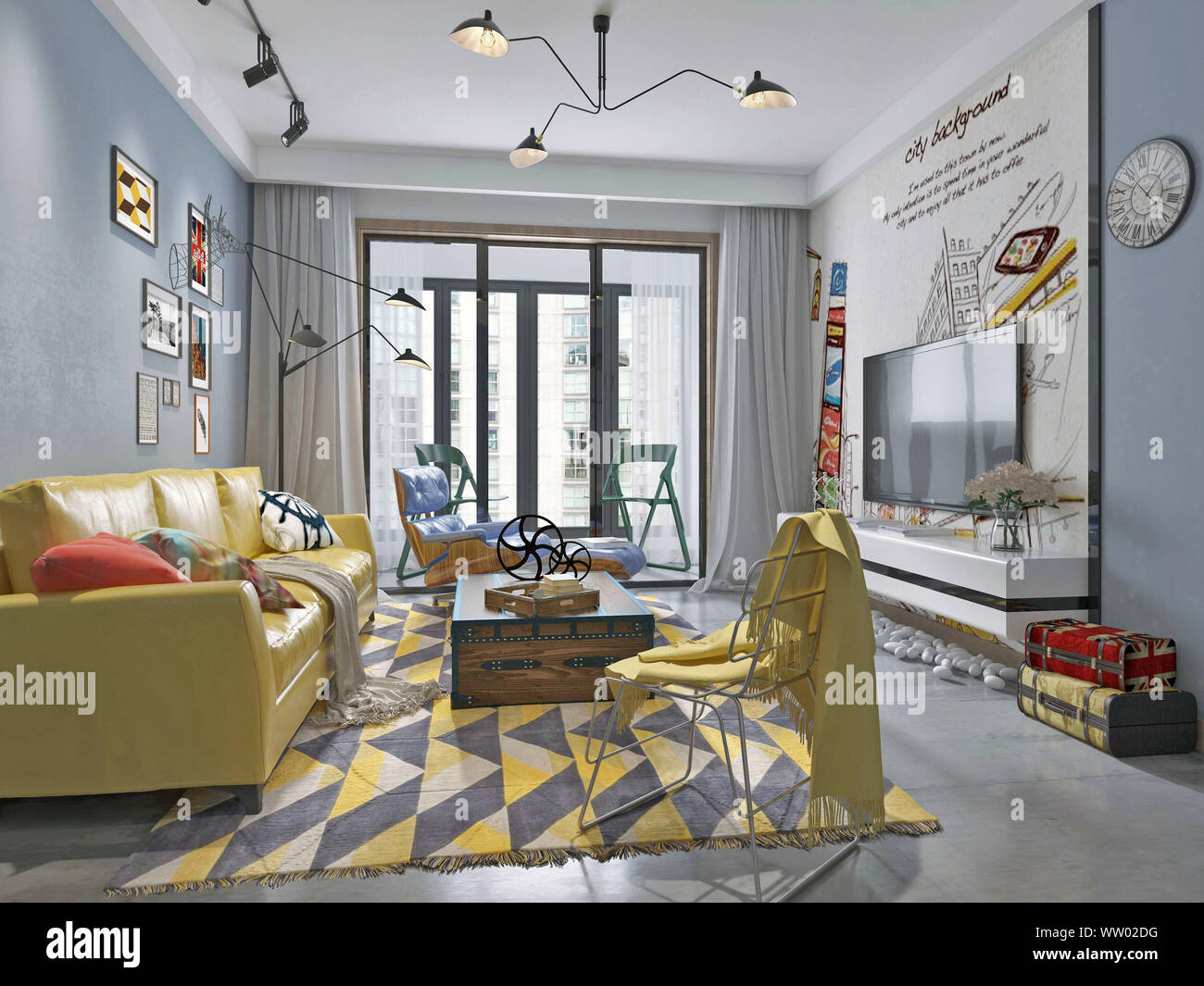 3d render. Living room interior Stock Photo - Alamy