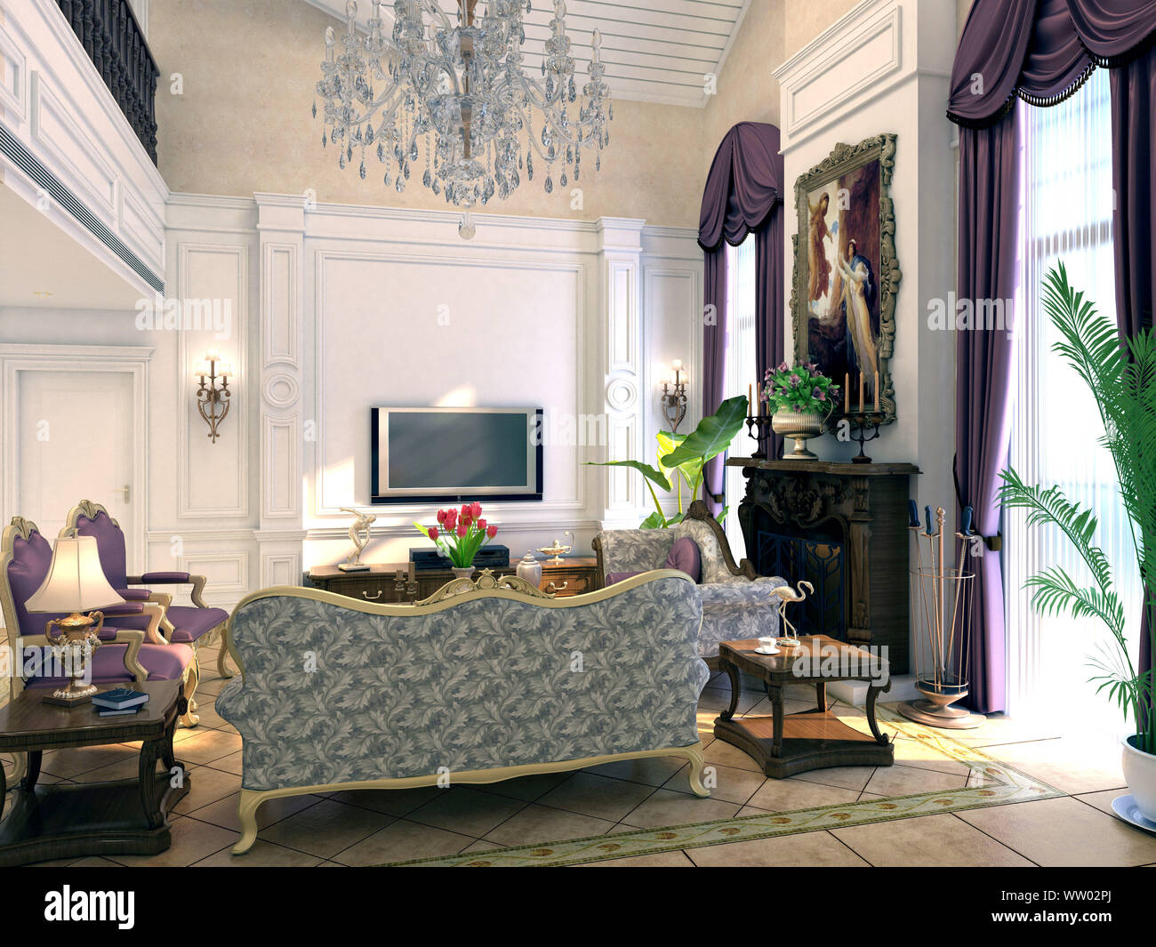 3d render. Living room interior Stock Photo - Alamy