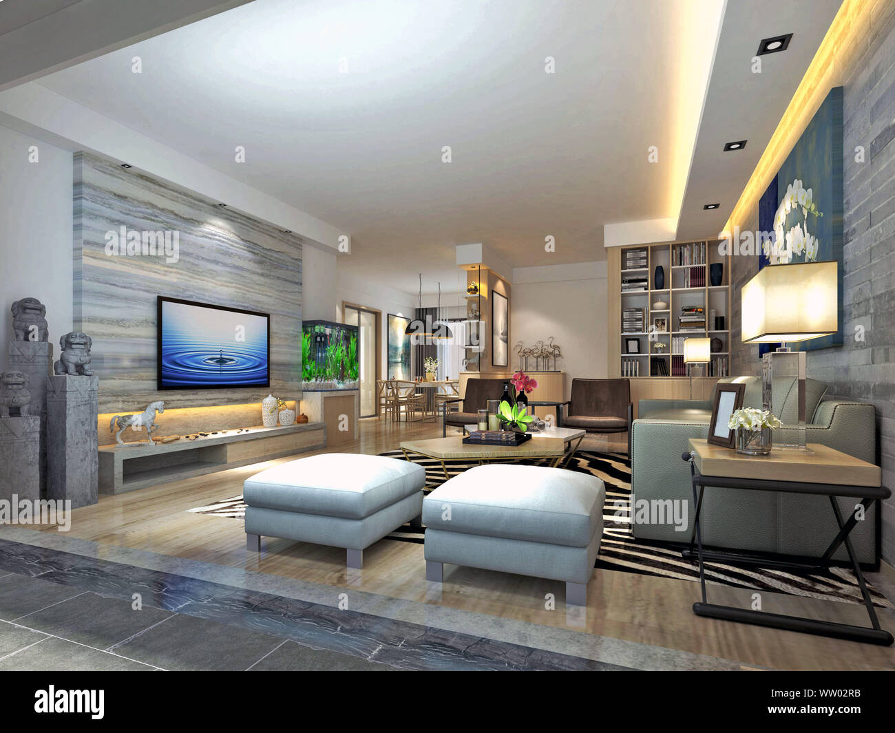3d render. Living room interior Stock Photo - Alamy