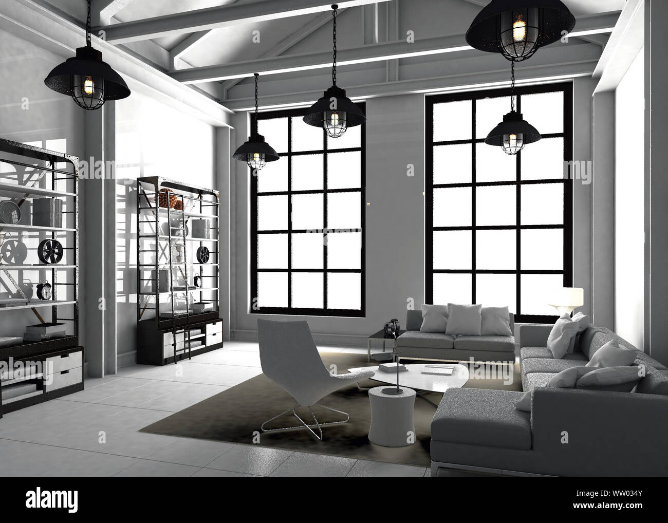 3d render. Living room interior Stock Photo - Alamy