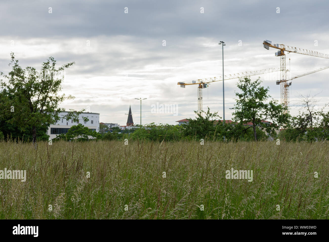 Berlin, Germany-May 26, 2019: Park am Velodrom in the Prenzlauer Berg ...